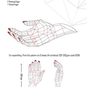 Papercraft 3D HAND WITH NAILS Pepakura Template Engagement Low ...