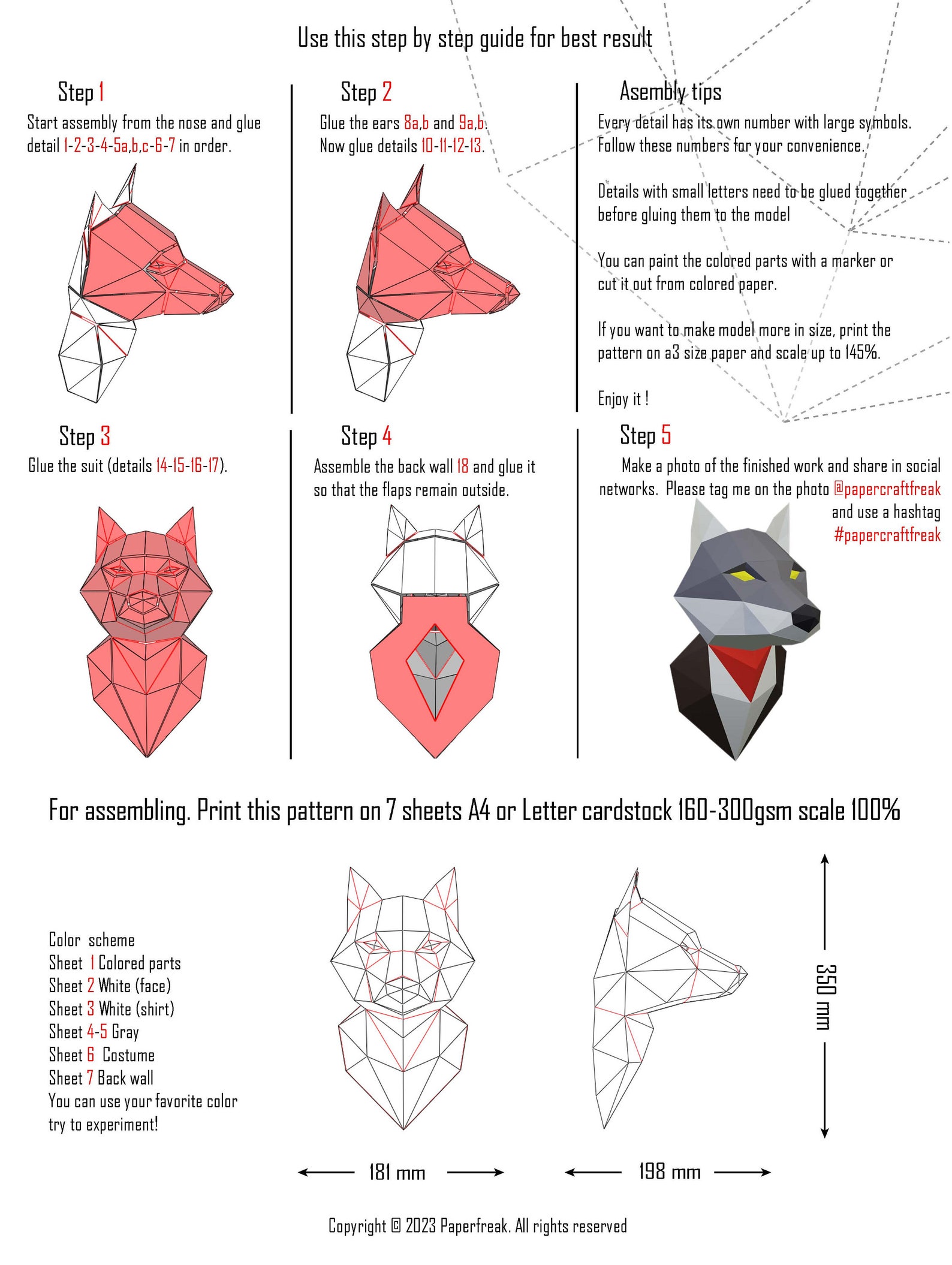 Papercraft 3D WOLF IN SUIT Pepakura Low Poly Paper Sculpture - Etsy