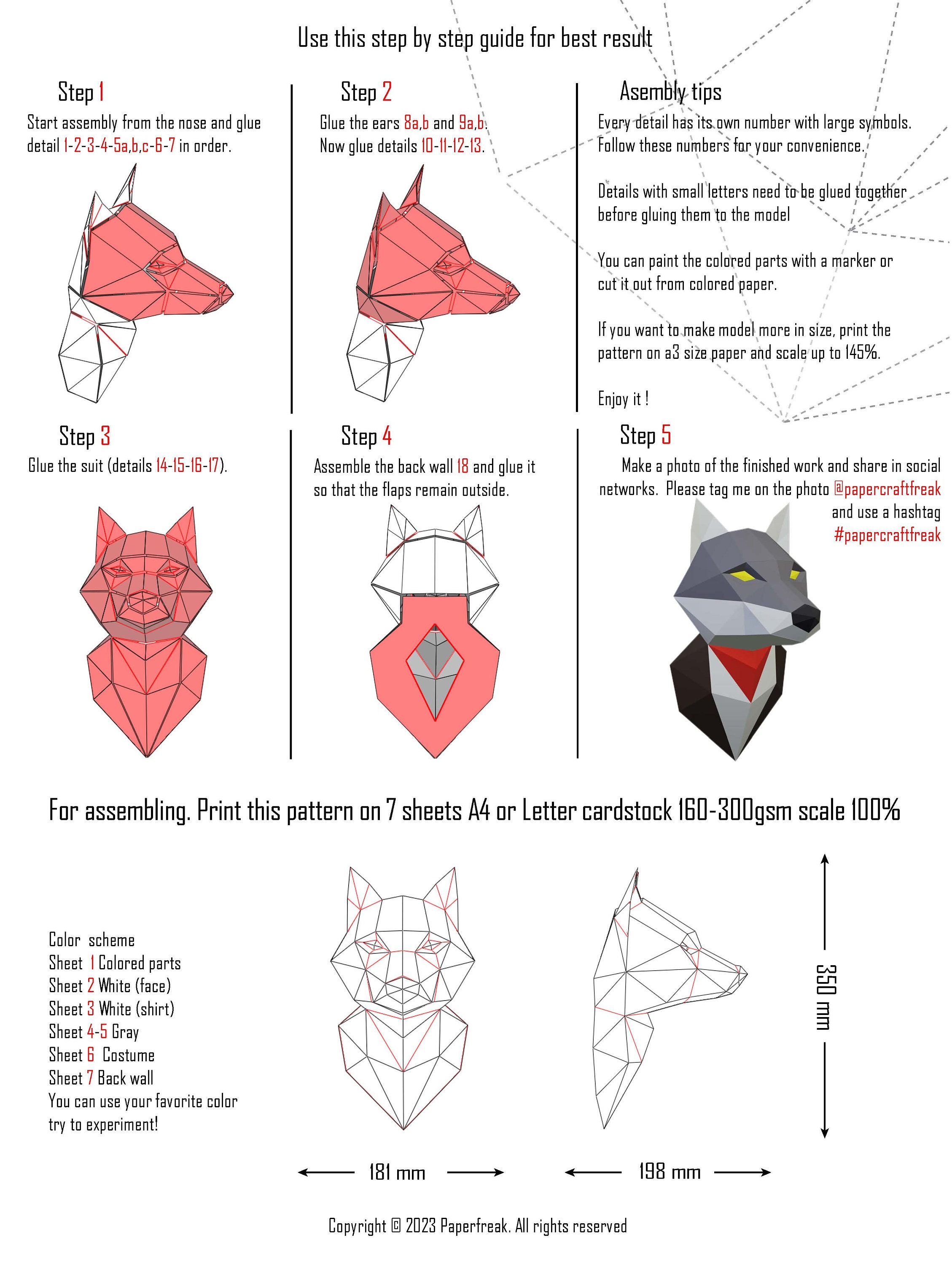Papercraft 3D WOLF IN SUIT Pepakura Low Poly Paper Sculpture - Etsy