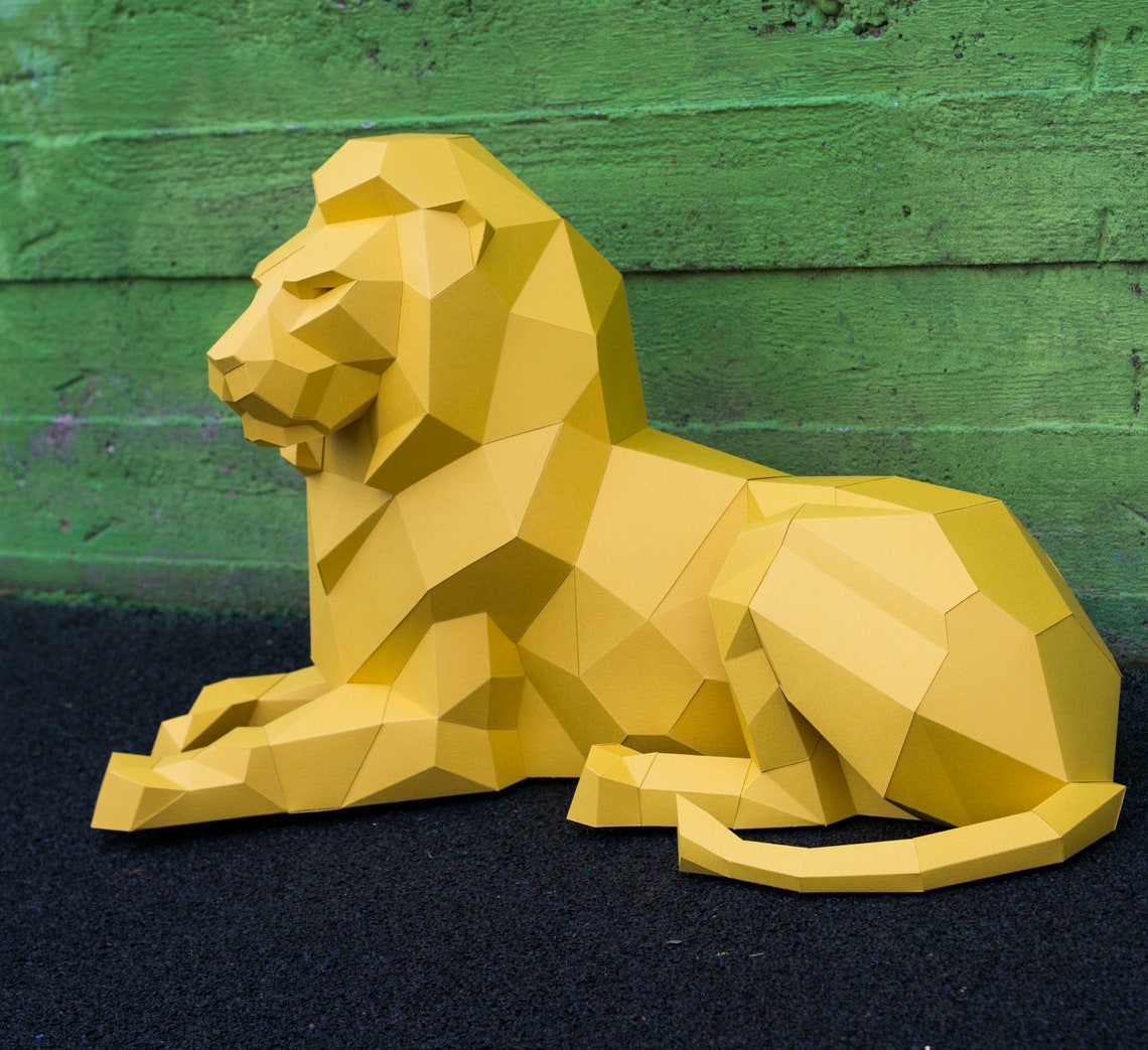 Papercraft 3D BIG LYING LION Low Poly Paper Sculpture Diy Gift - Etsy UK