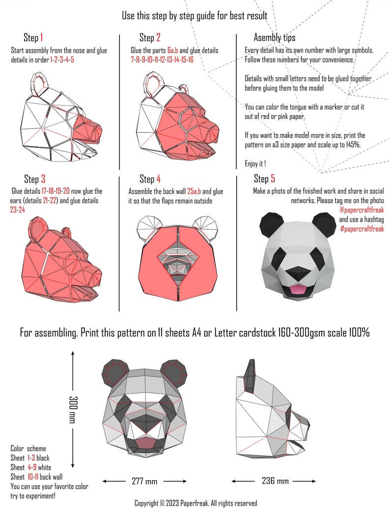 Papercraft 3D PANDA BEAR HEAD Simple Pepakura Low Poly Paper - Etsy