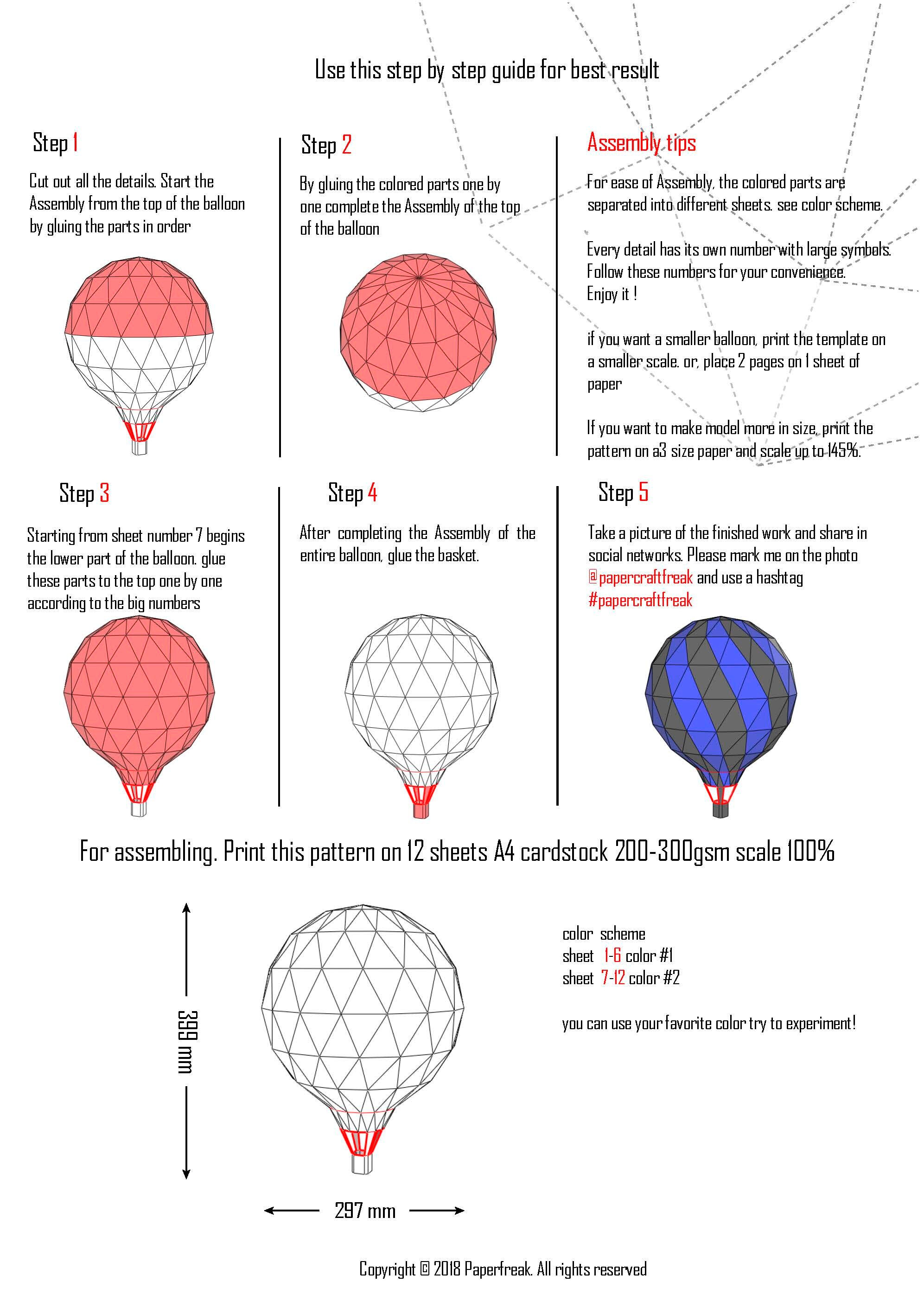 Papercraft 3D HOT AIR BALLOON All in One Pepakura Low Poly - Etsy
