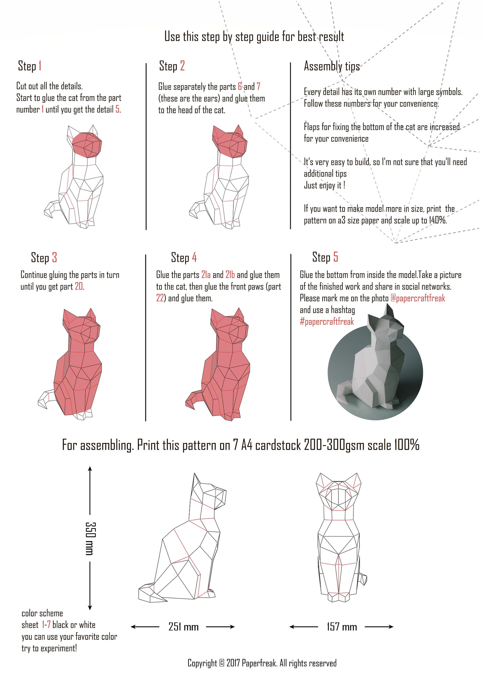 Papercraft 3D SITTING CAT figure pepakura pdf template Low - Etsy France