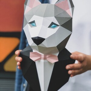 Papercraft 3D HUSKY DOG in SUIT Pepakura Low Poly Paper Sculpture Decor ...
