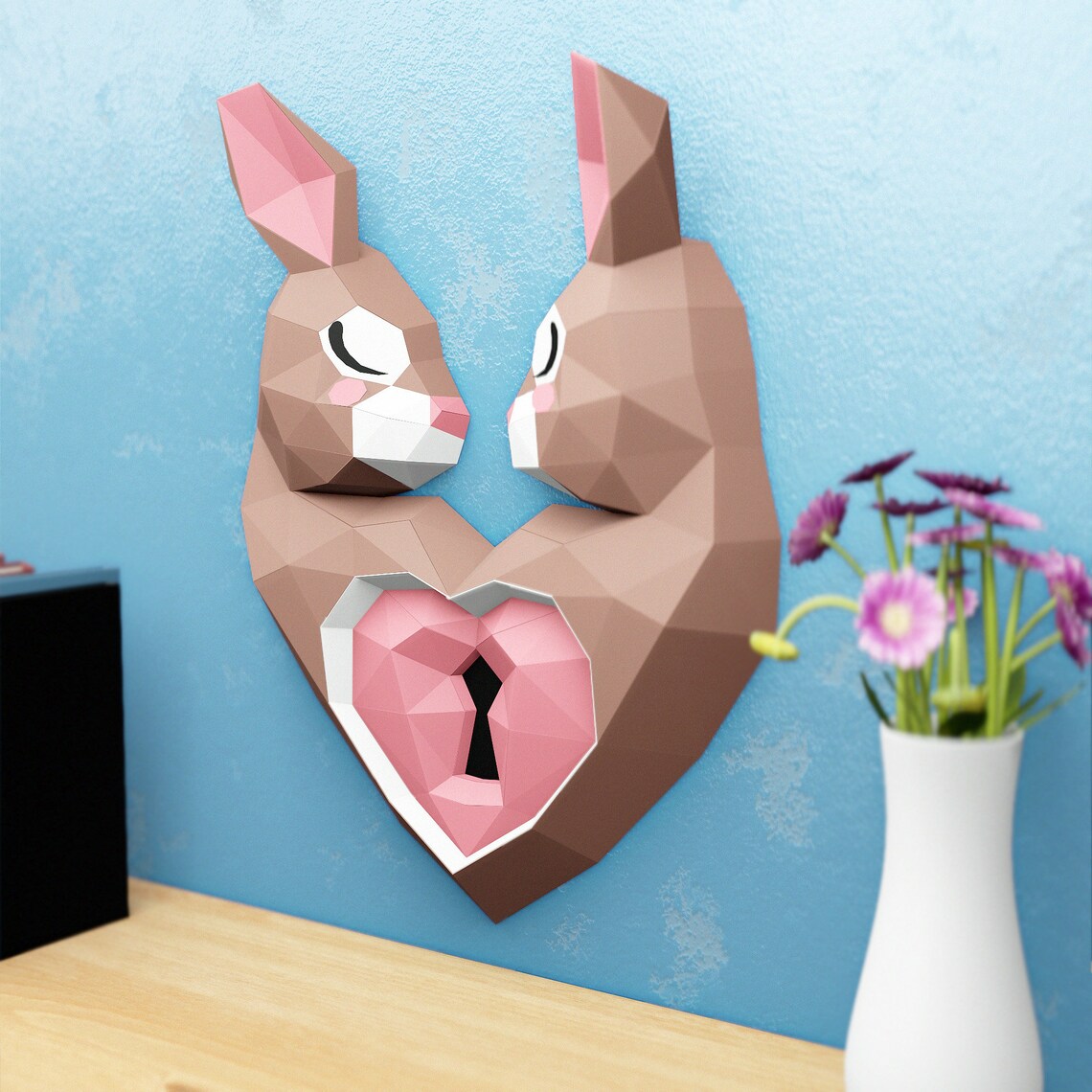 Papercraft 3d RABBIT BUNNY HEART 3D Low Poly Paper Sculpture - Etsy