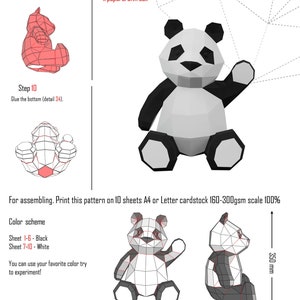 Papercraft 3D PANDA BEAR TOY Figure Pepakura Low Poly Paper Sculpture ...