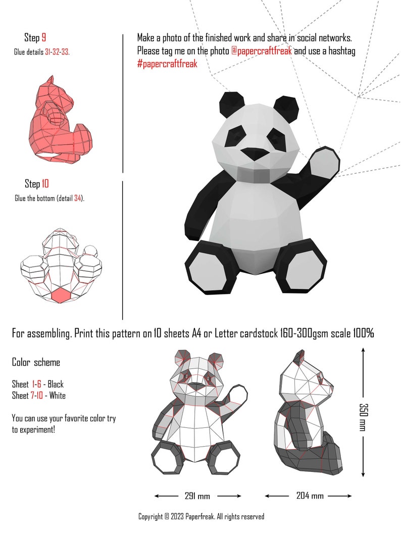 Papercraft 3D PANDA BEAR TOY Figure Pepakura Low Poly Paper - Etsy
