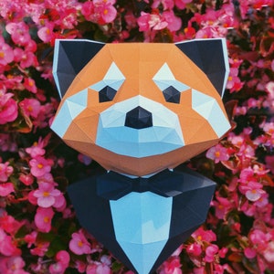 Papercraft 3D RED PANDA BEAR in Suit Pepakura Low Poly Paper Sculpture ...