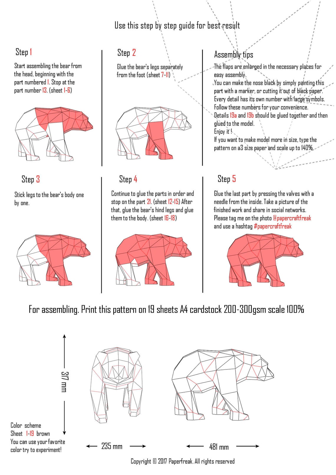 Papercraft 3D WALKING BEAR FIGURE Pepakura Pdf Template Low - Etsy