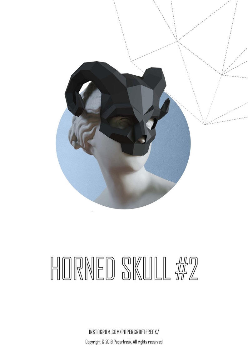 Papercraft 3D HORNED SKULL Half MASK 2 Halloween Demon - Etsy