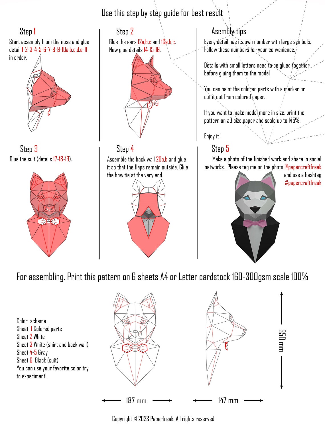 Papercraft 3D HUSKY DOG in SUIT Pepakura Low Poly Paper - Etsy