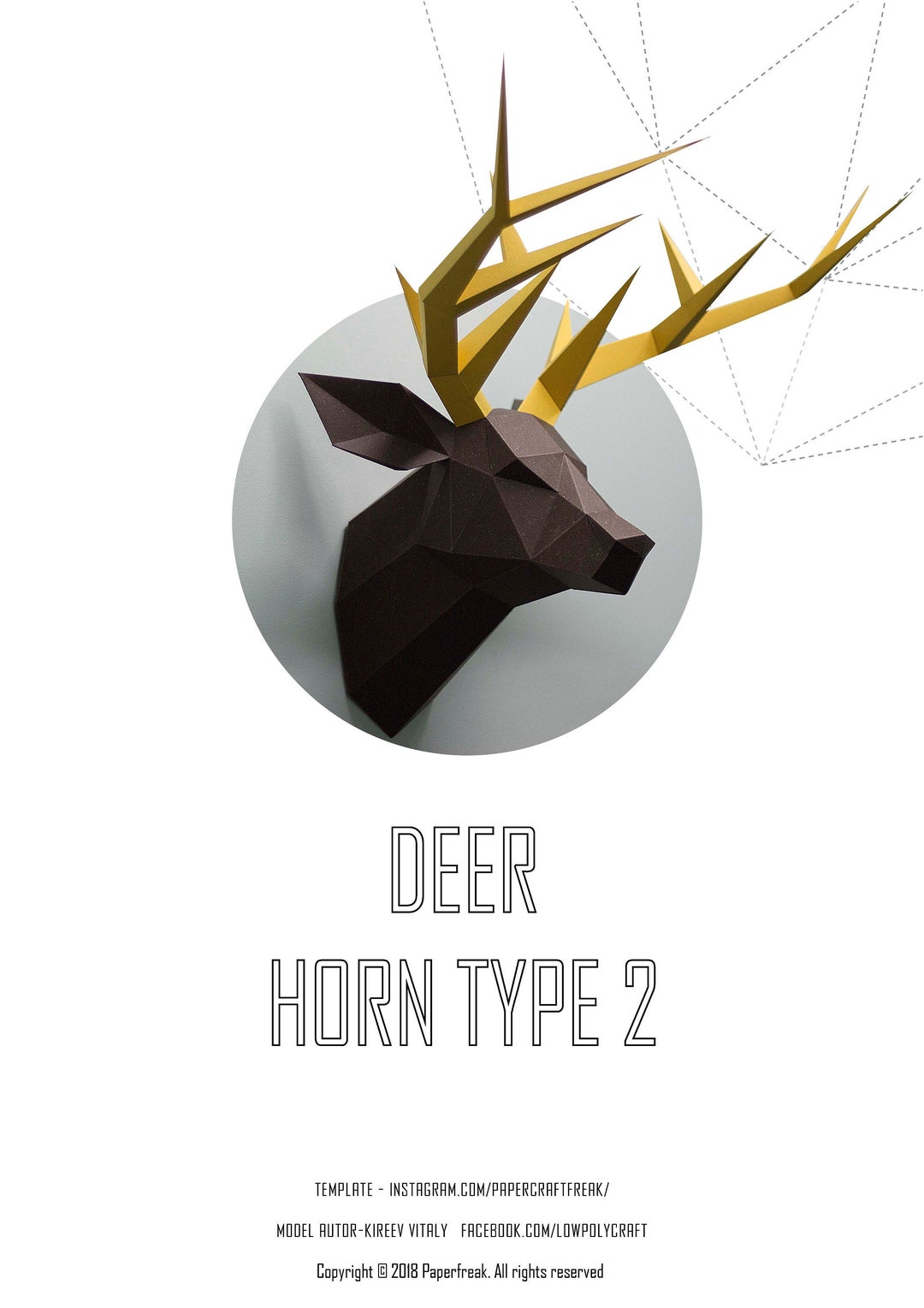Papercraft 3D DEER HEAD Horns TYPE2 Pepakura PDF Template Low Poly ...