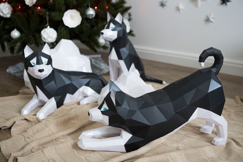 Papercraft 3D STRETCHING HUSKY DOG Puppy Pepakura Pdf Template - Etsy