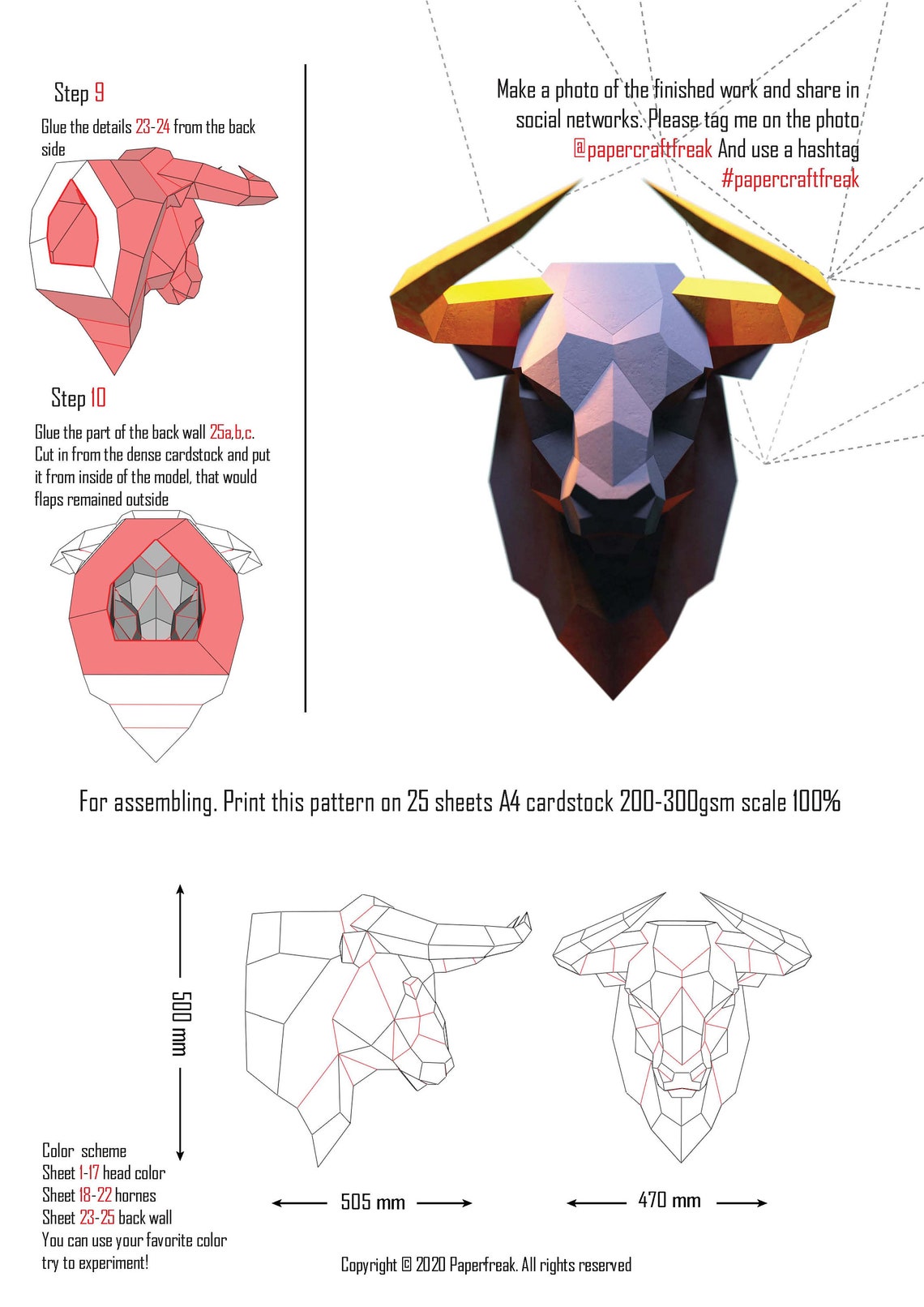 Papercraft 3D BIG BULL HEAD New Low Poly Paper Sculpture Diy | Etsy