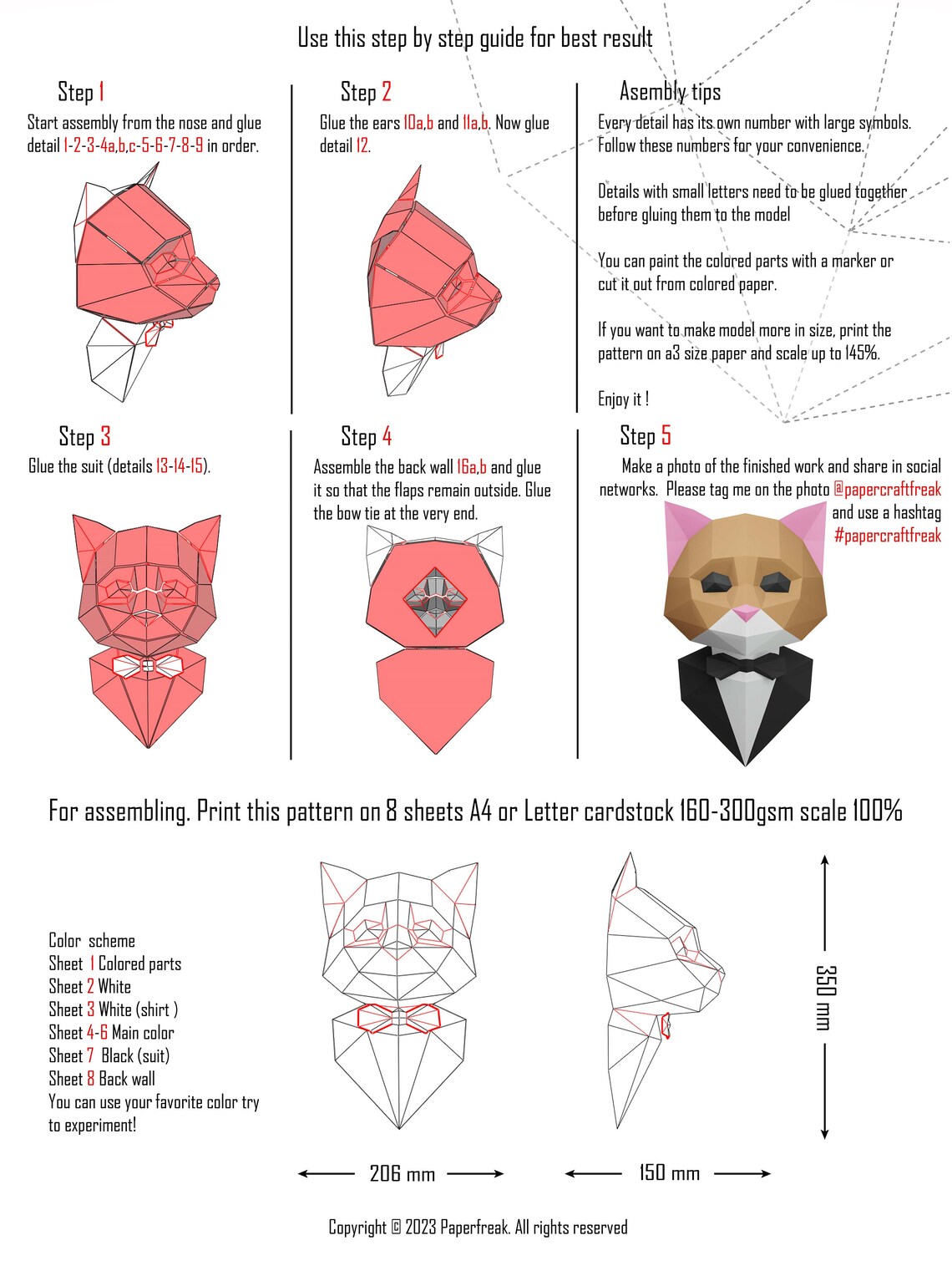 Papercraft 3D CAT in SUIT Pepakura Low Poly Paper Sculpture - Etsy