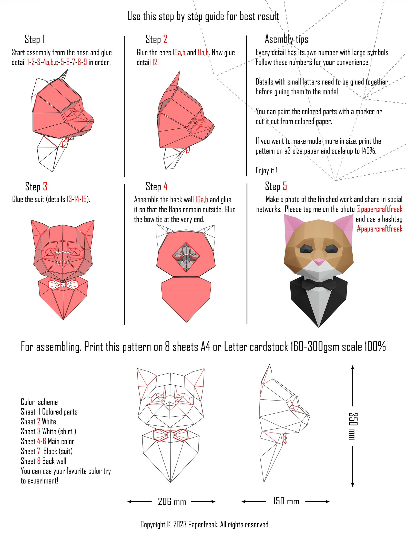 Papercraft 3D CAT in SUIT Pepakura Low Poly Paper Sculpture - Etsy