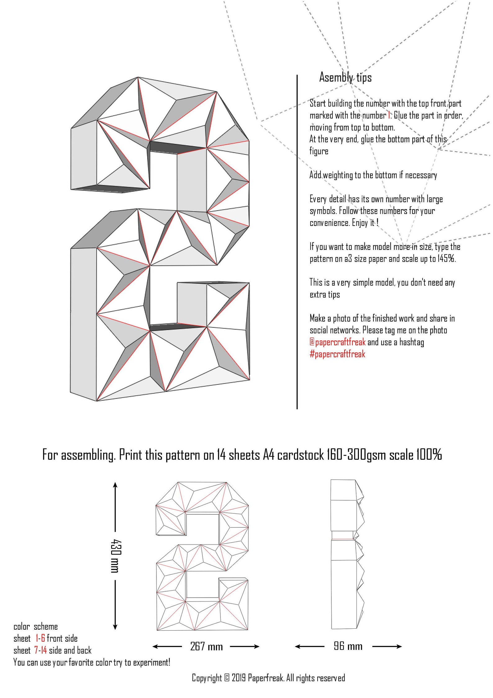 Papercraft 3D TWO 2 NUMBER Birthday Party Decor Pepakura Low - Etsy
