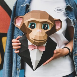 Papercraft 3D MONO en TRAJE pepakura Low Poly Papel chimpancé Escultura ...