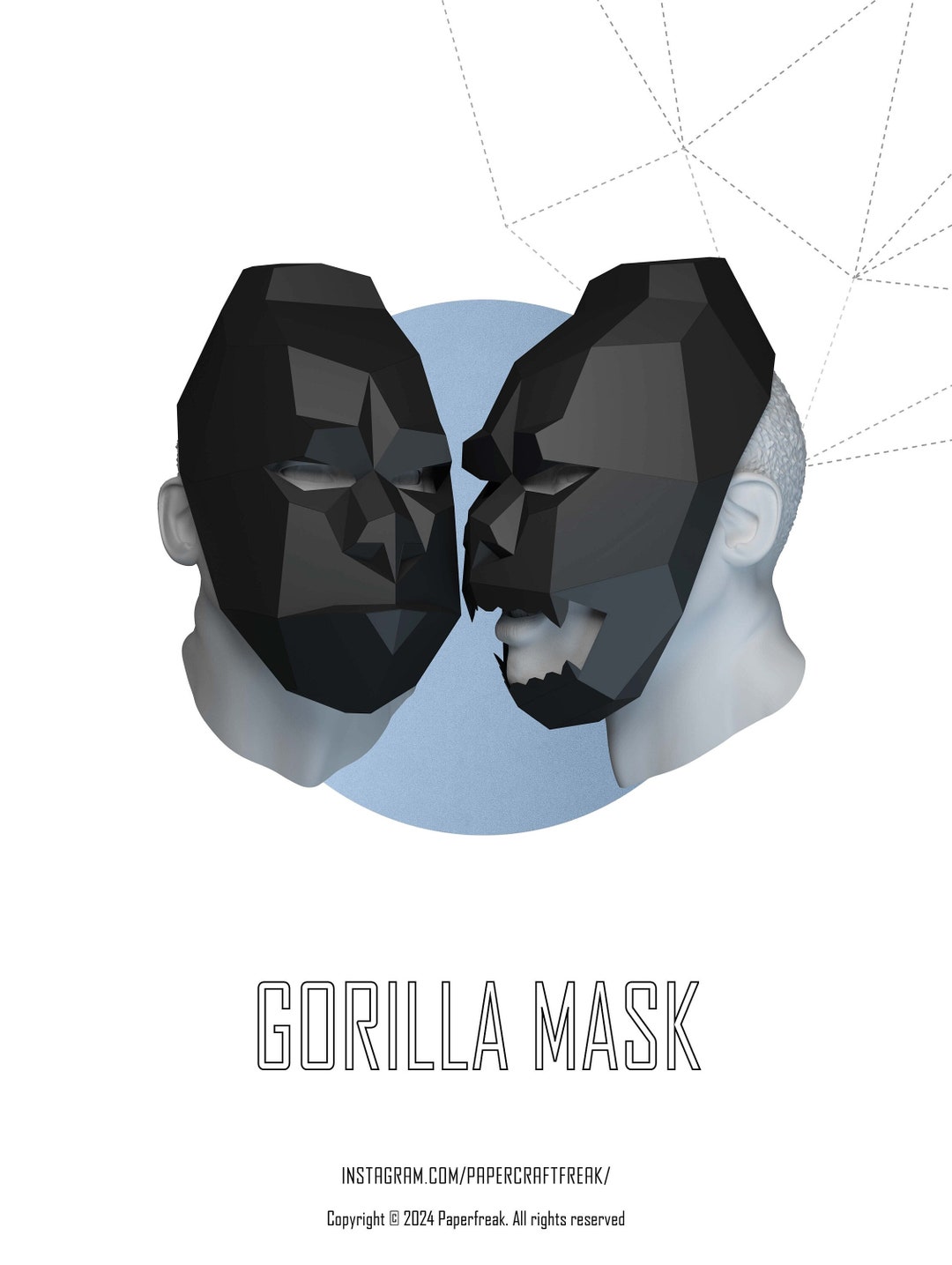 Papercraft 3D GORILLA MASK Halloween Pepakura 2 PDF Diy Low Poly Party ...