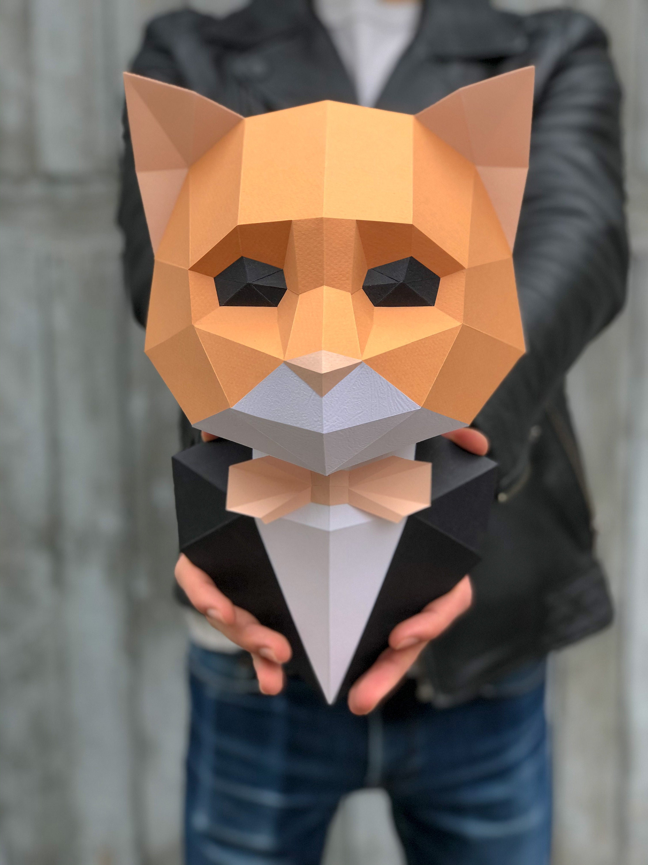 Papercraft 3D CAT in SUIT Pepakura Low Poly Paper Sculpture - Etsy