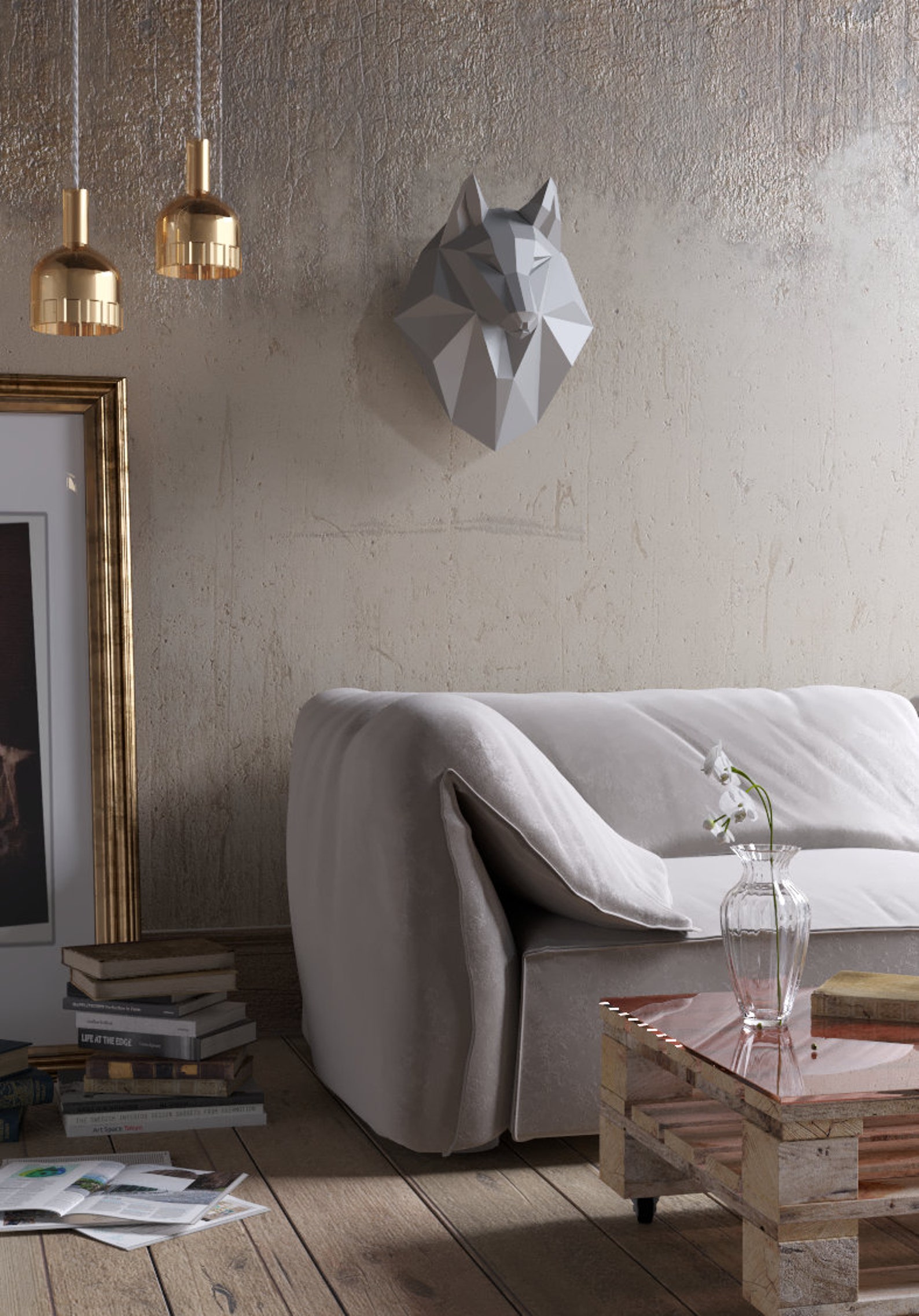 Papercraft 3D WOLF HEAD Pepakura Low Poly Paper Sculpture DIY Gift ...