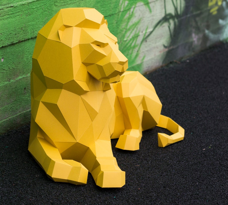 Papercraft 3D BIG LYING LION Low Poly Paper Sculpture Diy Gift - Etsy UK