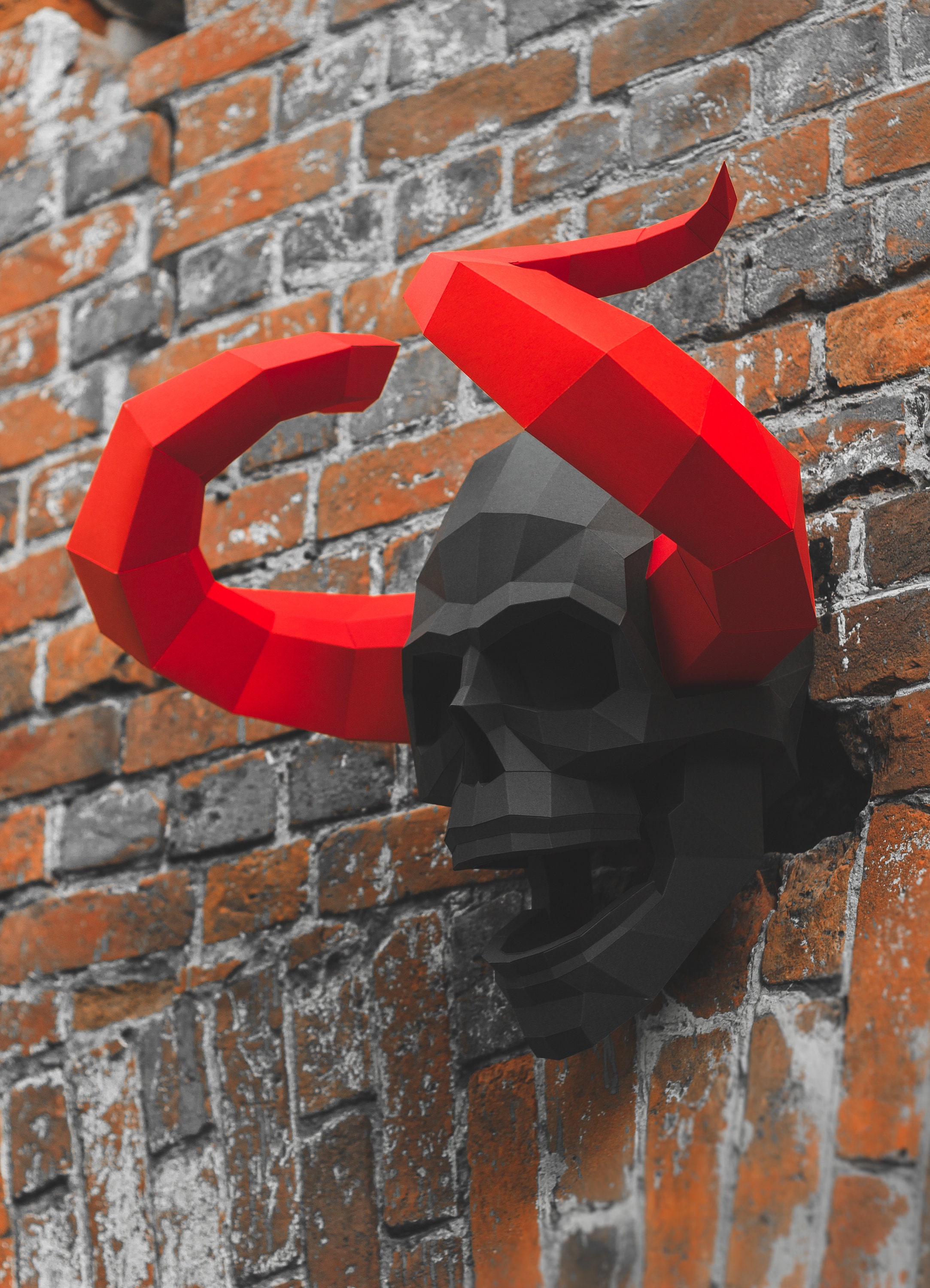 Papercraft 3D DEMON HORNED SCULL Horror Gothic Hell art Low - Etsy México