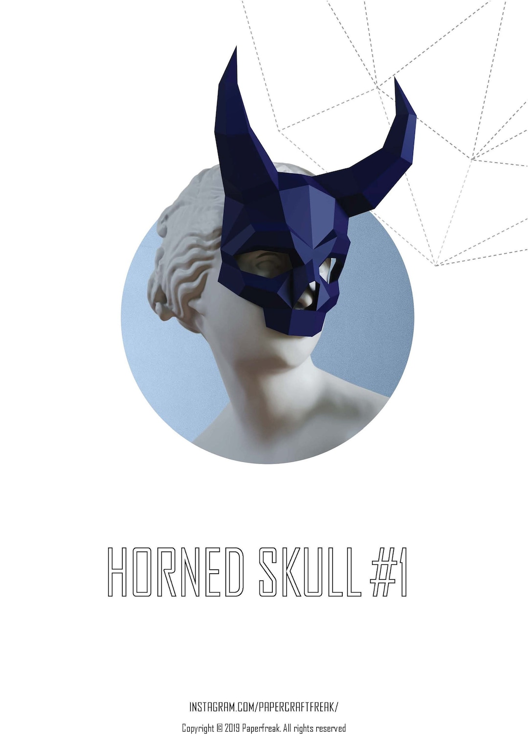 Papercraft 3D HORNED SKULL Half MASK 1 Halloween Demon Pepakura Kinky ...