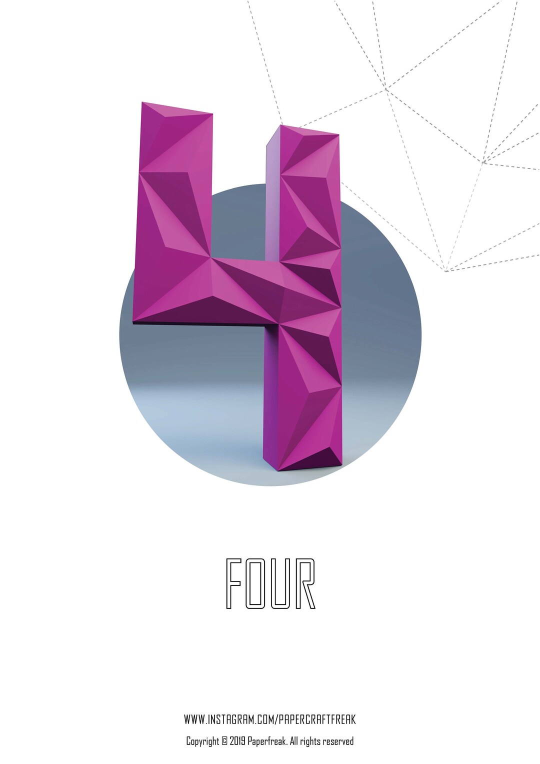 Papercraft 3D FOUR 4 NUMBER Birthday Party Decor Pepakura Low Poly ...