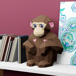 Papercraft 3D SITTING CHIMP MONKEY Low Poly Paper Sculpture Diy Animal ...