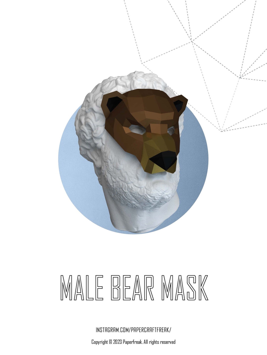 Papercraft 3D BEAR MAN Half MASK Halloween Pepakura Party Low Poly ...