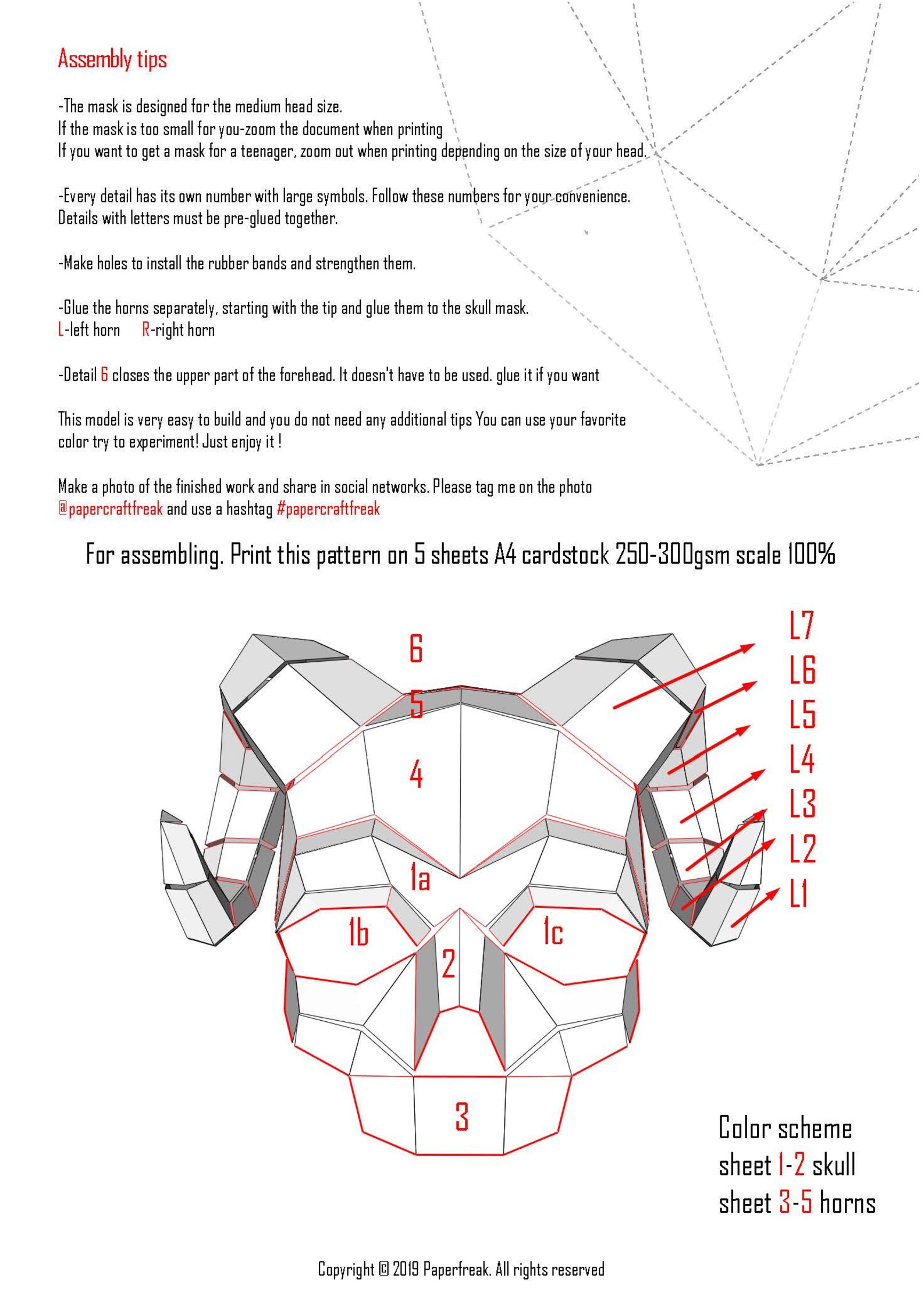 Papercraft 3D HORNED SKULL Half MASK 2 Halloween Demon - Etsy