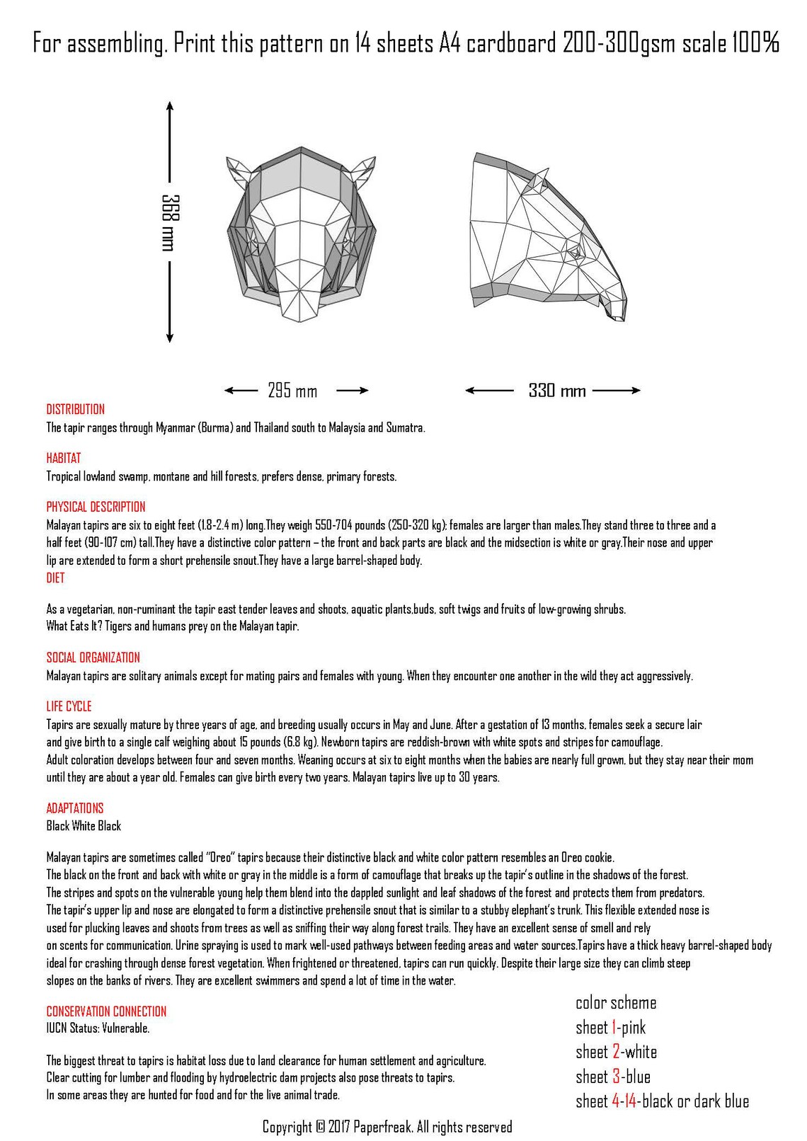 Papercraft 3D MALAYAN TAPIR Head Pepakura Pdf Template - Etsy
