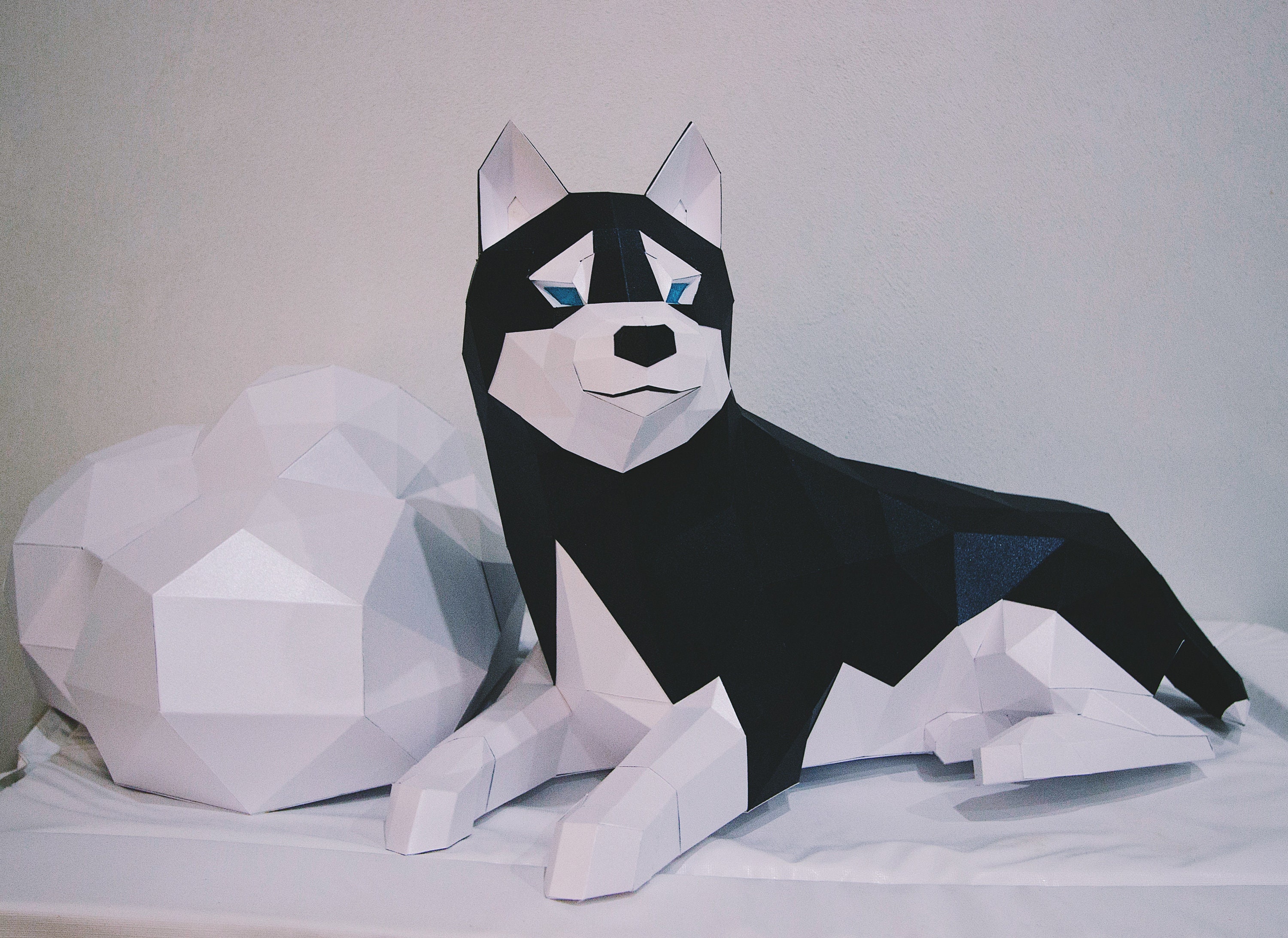 Papercraft 3D LYING HUSKY DOG Puppy Pepakura Pdf Template Low - Etsy