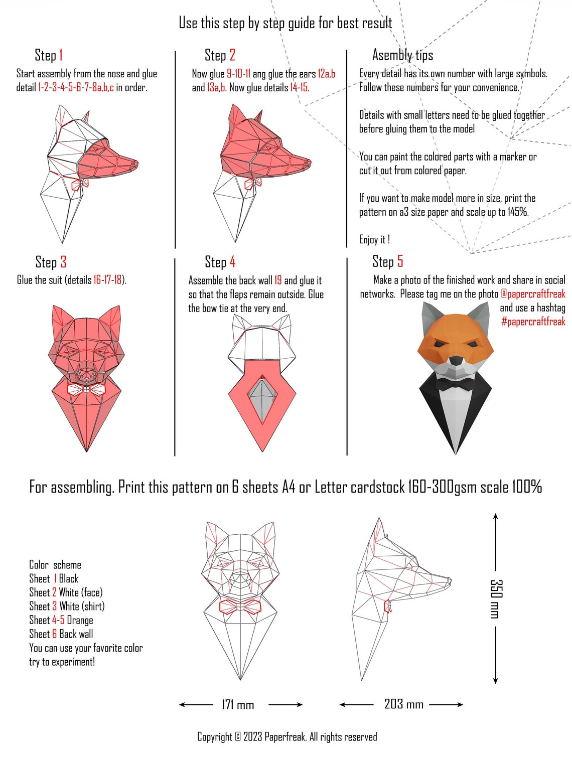 Papercraft 3D FOX IN SUIT Pepakura Low Poly Paper Sculpture - Etsy