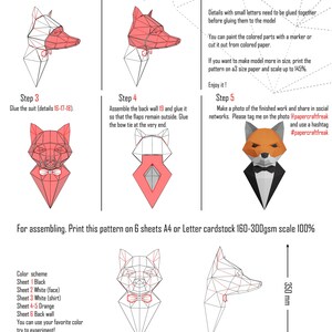 Papercraft 3D FOX IN SUIT Pepakura Low Poly Paper Sculpture Decor Foxy ...