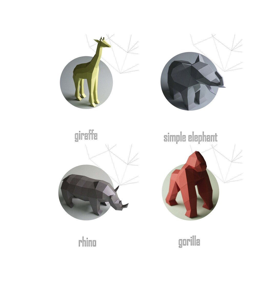 Papercraft 3D AFRICA ANIMAL 4 in 1 Elephant Rhino Gorilla Giraffe Low ...
