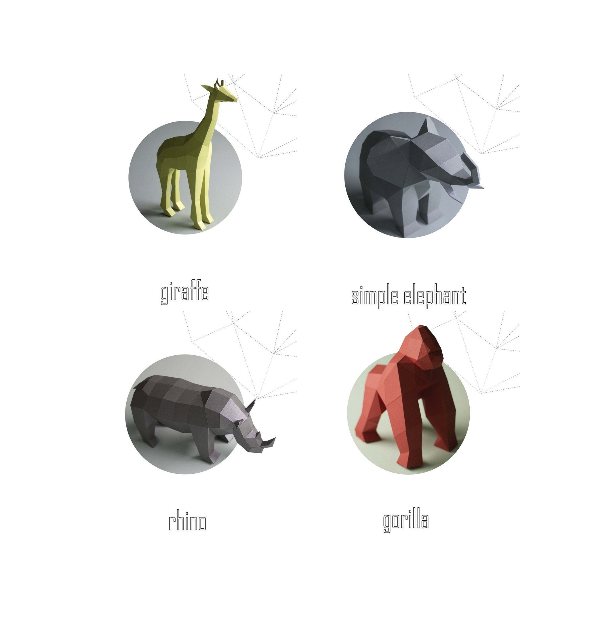 Papercraft 3D AFRICA ANIMAL 4 in 1 Elephant Rhino Gorilla - Etsy