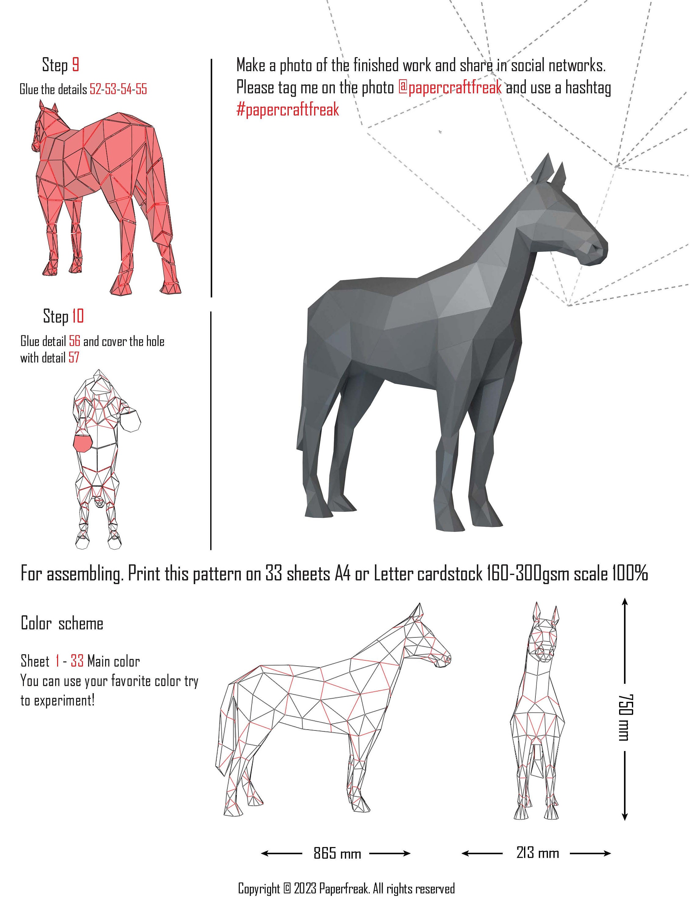 Papercraft 3D STANDING HORSE Low Poly Paper Sculpture DIY - Etsy UK