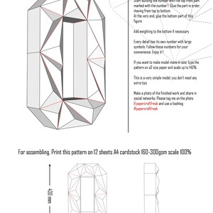 Papercraft 3D ZERO 0 Number Birthday Party Decor Pepakura Low Poly ...