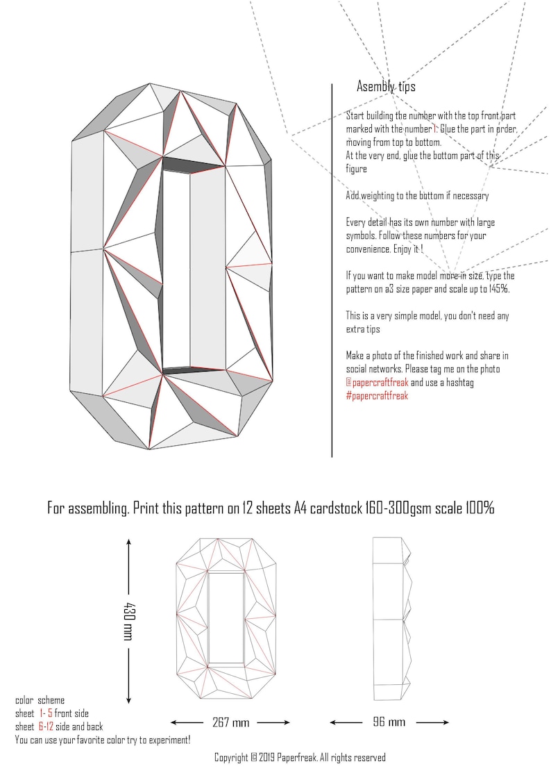Papercraft 3D ZERO 0 Number Birthday Party Decor Pepakura Low - Etsy