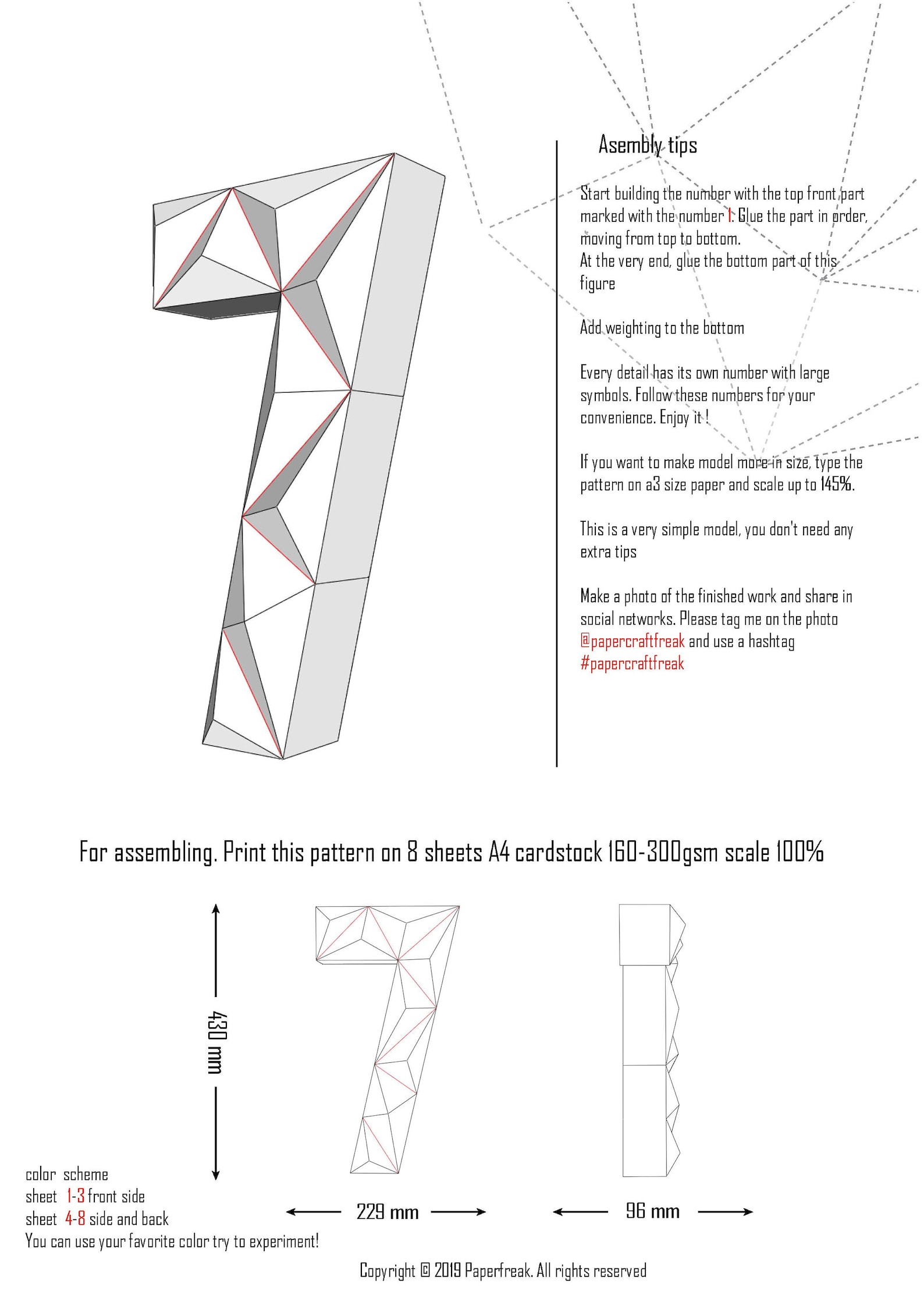 Papercraft 3D SEVEN 7 NUMBER Birthday Party Decor Pepakura Low - Etsy