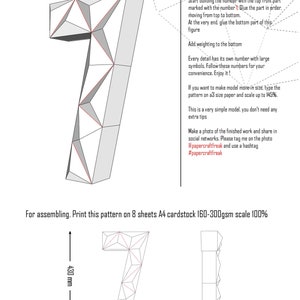 Papercraft 3D SEVEN 7 NUMBER Birthday Party Decor Pepakura Low Poly ...