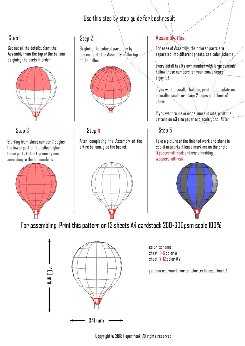 Papercraft 3D HOT AIR BALLOON 3 Pepakura Low Poly Paper - Etsy