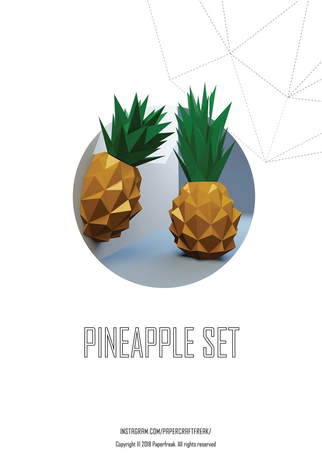 Papercraft 3D PINEAPPLE SET Pepakura Fruit Low Polygonal Paper ...