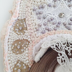 White Traditional Slavic Headwear Beige Original Handmade Tiara Chinese ...