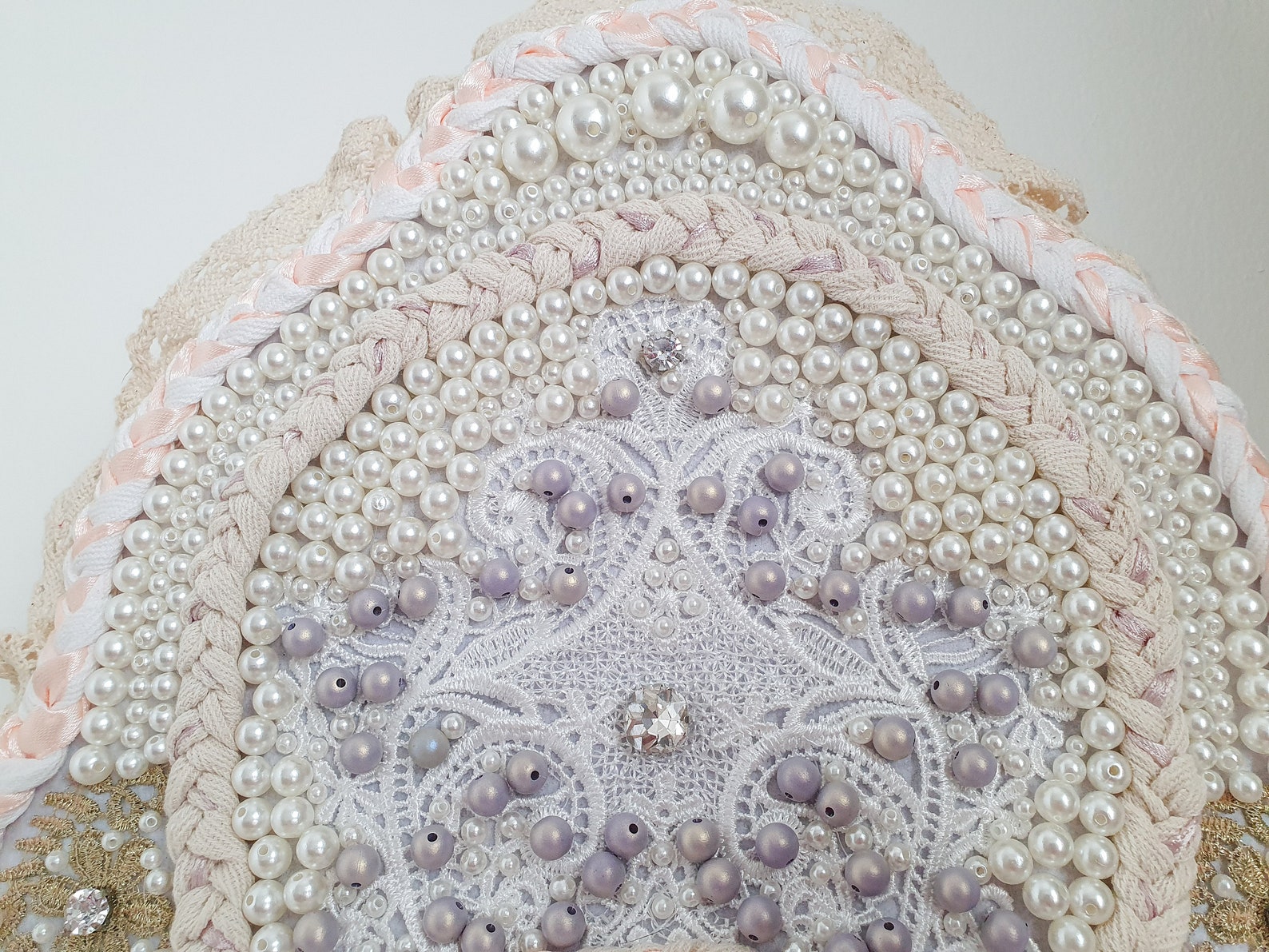 White Traditional Slavic Headwear Beige Original Handmade Tiara Chinese ...