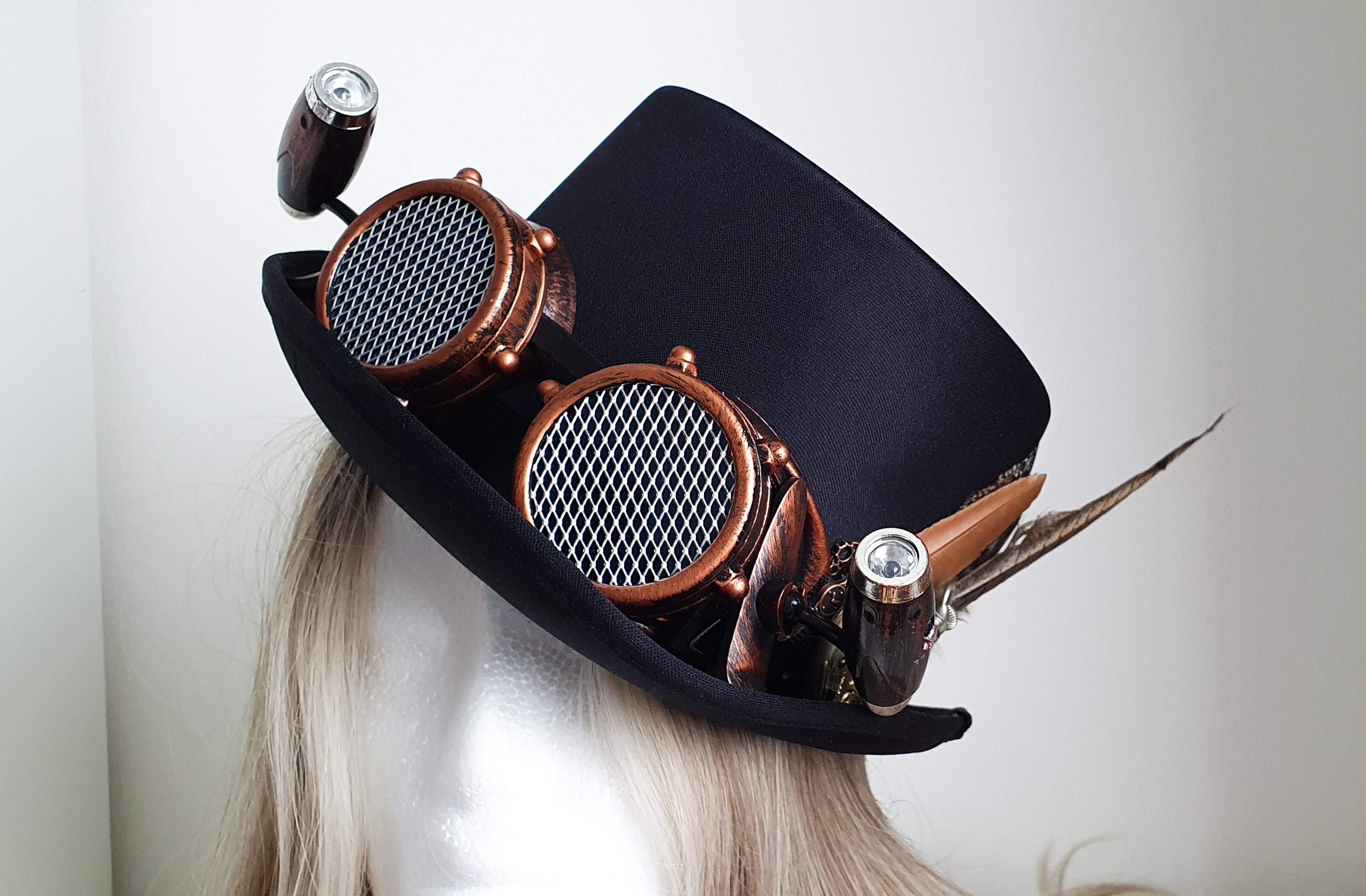 Sombrero Steampunk con luces • Sombrero negro Steampunk con gafas ...