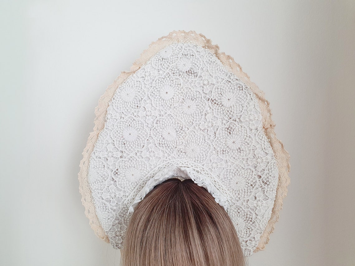 White Traditional Slavic Headwear Beige Original Handmade Tiara Chinese ...