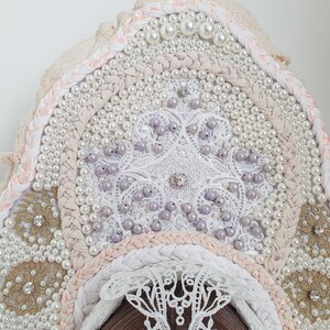 White Traditional Slavic Headwear Beige Original Handmade Tiara Chinese ...